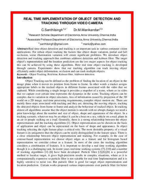 Pdf Real Time Implementation Of Object Detection And Tracking Through