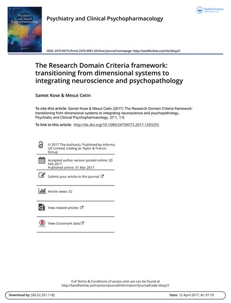 Pdf The Research Domain Criteria Framework Transitioning From Dimensional Systems To