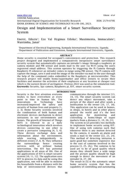 Design And Implementation Of A Smart Surveillance Security System Pdf
