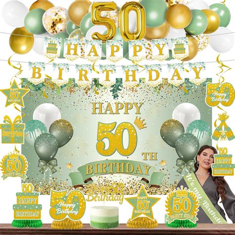 Sage Green 50th Birthday Party Decorations Happy Birthday Banner Balloons