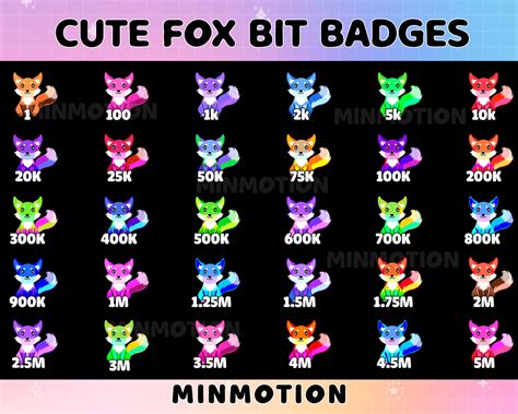 30x Cute Fox Twitch Tier Bit Badges Complete Twitch Bit Badges Set