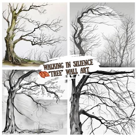 Walking In Silence Tree Wall Art Minimalist Black And White Tree