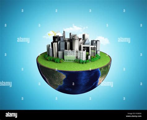 Urbanization Concept With Globe And City On Abstract Blue Background 3d