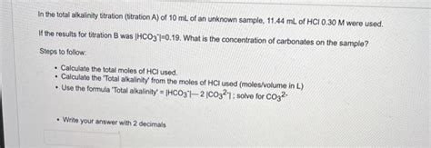Solved In The Total Alkalinity Titration Titration A Of 10