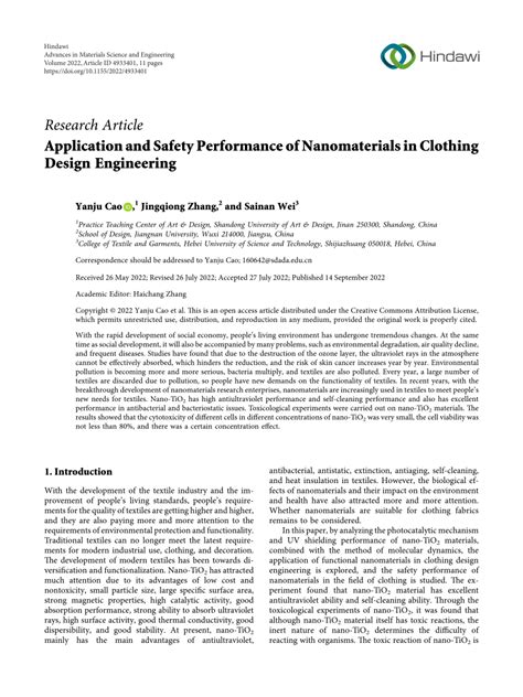 Pdf Application And Safety Performance Of Nanomaterials In Clothing Design Engineering