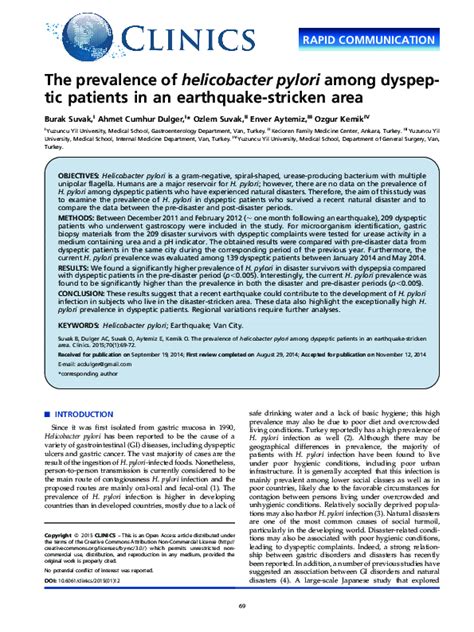 Pdf The Prevalence Of Helicobacter Pylori Among Dyspeptic Patients In An Earthquake Stricken