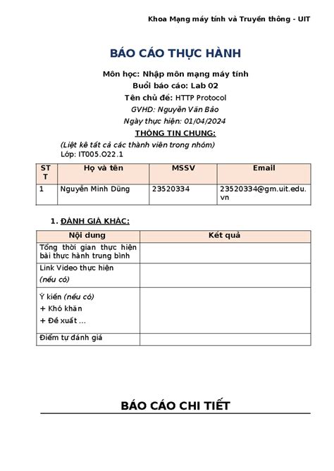 LAB Khoa Mạng máy tính và Truyền thông UIT BÁO CÁO THỰC HÀNH Môn học Nhập môn
