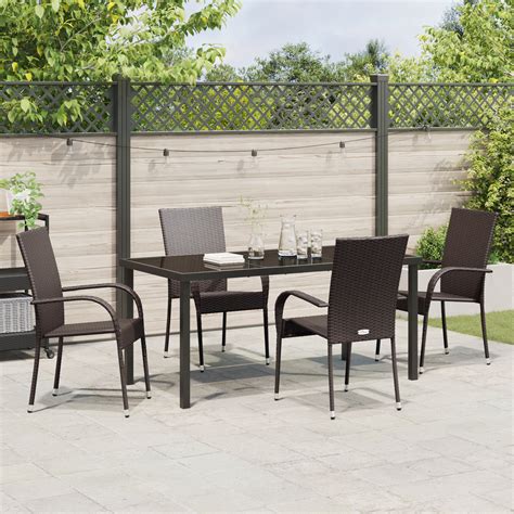 Latitude Run Garden Dining Set 5 Pcs Black Pe Rattan Uk