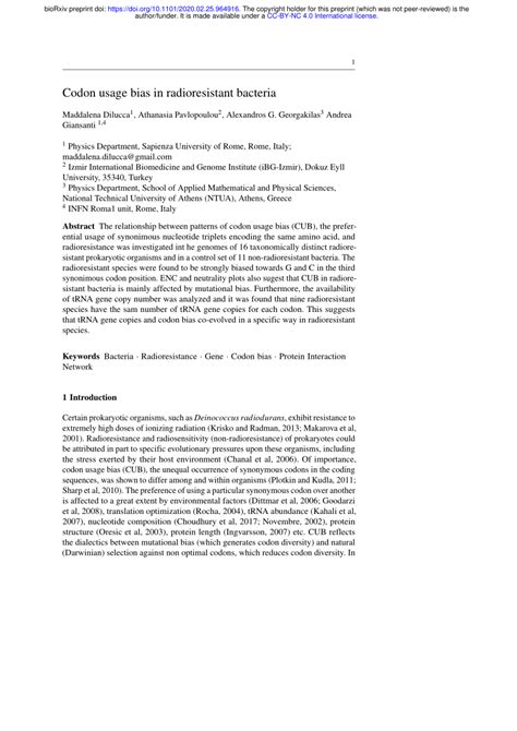 Pdf Codon Usage Bias In Radioresistant Bacteria