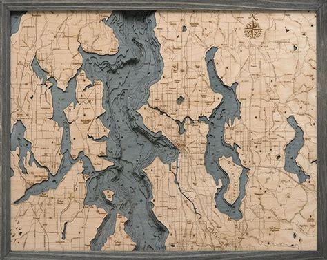 Seattle Nautical Map Framed Nautical Chart Driftwood Grey