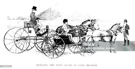 Show Ponies Pulling Horse Carts Being Judged Stock Illustration