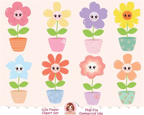 Cute Flower Vector Clipart Set Commercial Use Flowers Clip Art