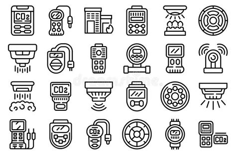 Gas Detector Icons Set Outline Vector Meter Monitor Stock Illustration Illustration Of