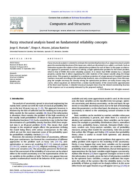 Pdf Fuzzy Structural Analysis Based On Fundamental Reliability Concepts Juliana Lasso