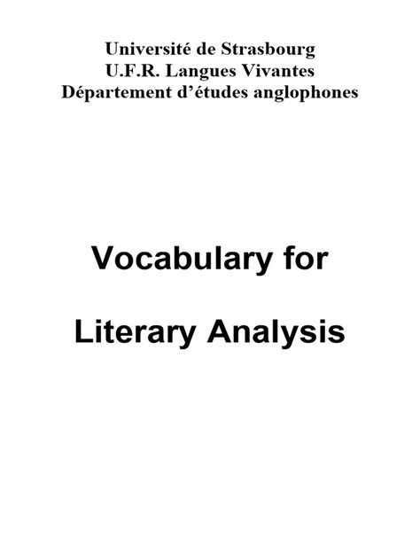 Vocabulary For Literary Analysis Pdf Narration Plot Narrative