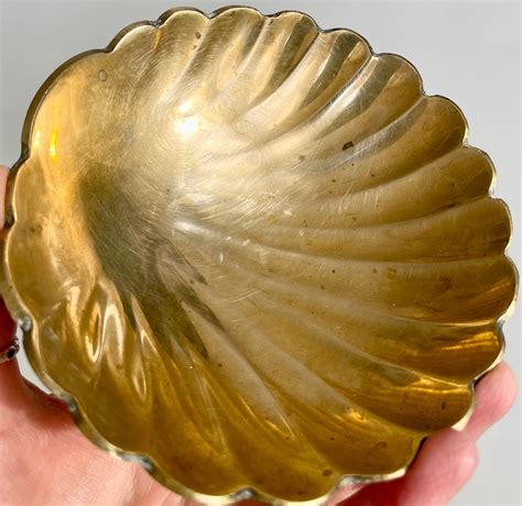 Solid Brass Dish Bowl Scallop Shell Vintage 70s Ring Trinket Catchall