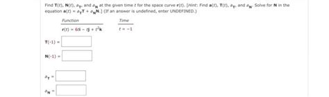 Solved Find T T N T At And N At The Given Time T For The
