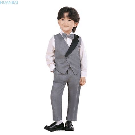 Huanbai Boys Formal British Style Pageant Tuxedo Vest Outfit With Long