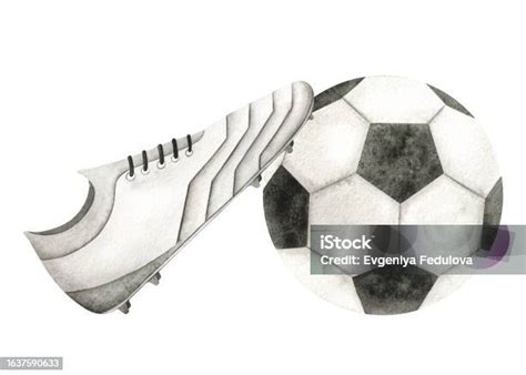 축구공 축구공과 부츠 운동화 수채화 손으로 그린 그림입니다 격리 스포츠 장비 축구 클럽 스포츠 용품 매장 포스터 및 엽서 디자인 Championship에 대한 스톡 벡터
