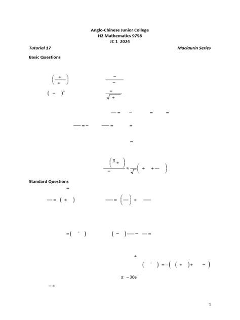 Tutorial 17 Maclaurin Series 2024 Pdf Mathematical Analysis