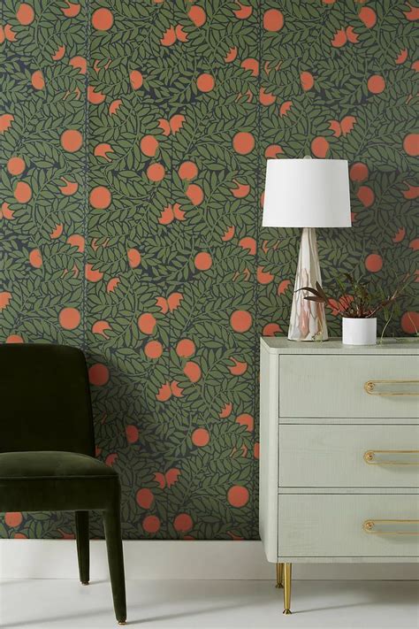 Orange Grove Wallpaper Traditional Wallpaper Orange Wallpaper Decor