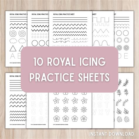 10 Royal Icing Practice Sheets Instant Download Etsy Uk Glaçage