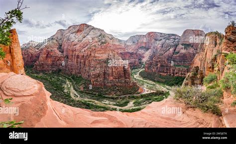 Panorama View Into Zion Canyon At Zion National Park From Top Stock