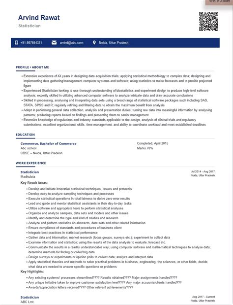 Statistician Cv Sample