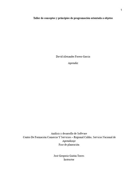 Taller De Conceptos Y Principios De Programación Orientada A Objetos Pdf Objeto Informática