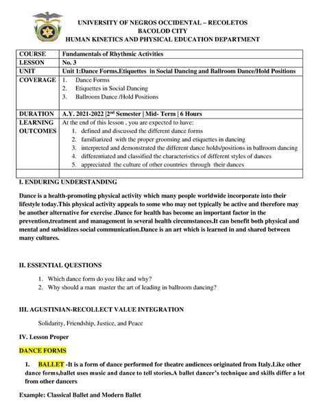 Phedo 2020 Module 3 Dance Formssocial Etiquettes And Dance Positions