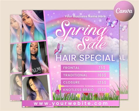 Spring Flyer Easter Spring Sale Flyer Beauty Flyer Spring Hair Flyer Wig Install Flyer Braids