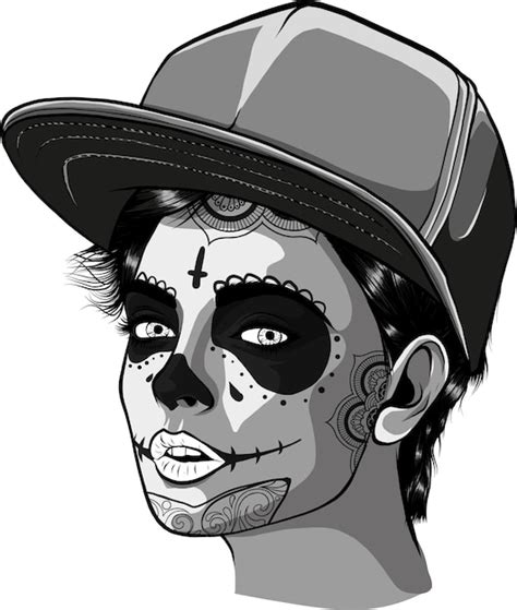 Premium Vector Head Girl With Makeup Skull And Hat