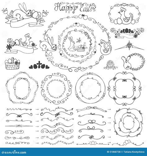 Easterdoodle Framebrucheswreathdecor Element Stock Vector