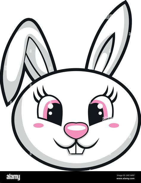 A Cute Kawaii Rabbit Face Logo Design On A White Background With Happy