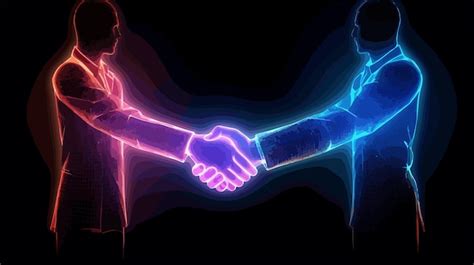 Glowing Mesh Gentleman Handshake Icon With Glow Effect Premium Ai