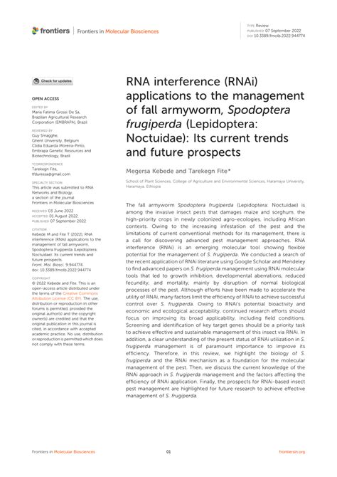 Pdf Rna Interference Rnai Applications To The Management Of Fall