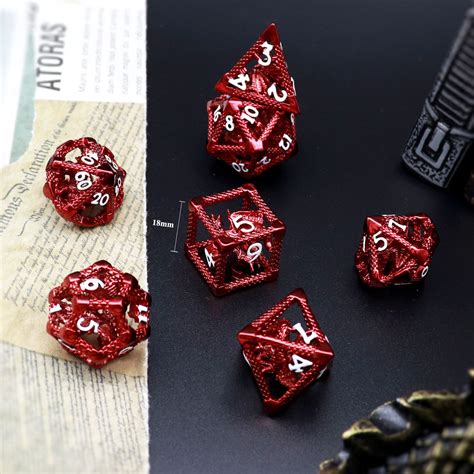 Haxtec Red Hollow Metal Dnd Dice Set Flying Dragon Metal Dice With