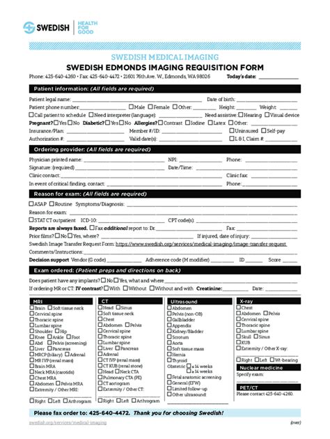 Fillable Online Swedish Edmonds Imaging Requisition Form Fax Email