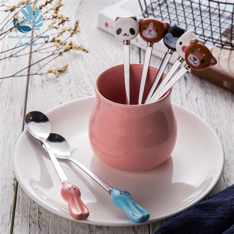 创意卡通可爱陶瓷柄不锈钢勺子咖啡搅拌勺小勺子调羹汤茶匙汤勺虎窝淘