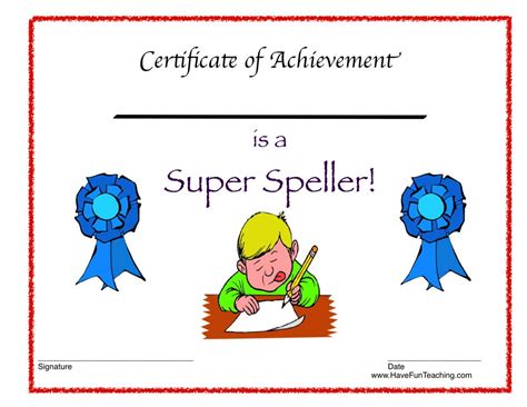 Super Speller Reward Certificate For Boys By Teach Simple
