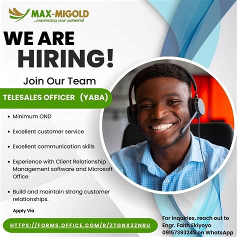 Recruitment Announcement Telesales Officer At Max Migold… Max Migold
