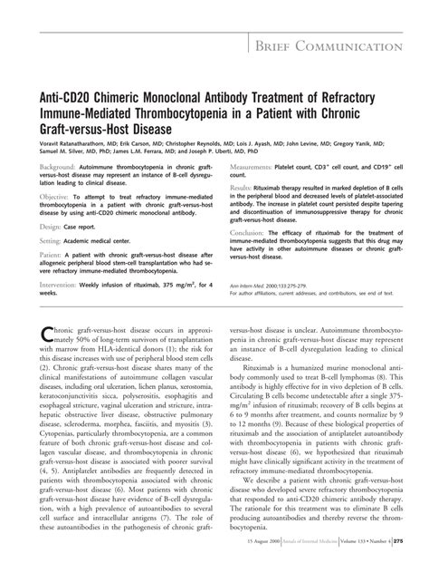 Pdf Anti Cd20 Chimeric Monoclonal Antibody Treatment Of Refractory