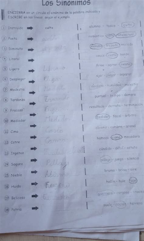 Resuelto Los Sinónimos Encierra En Un Círculo El Sinónimo De La Palabra