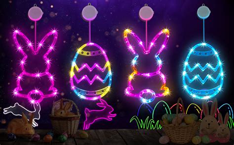 Wqwovrvo Easter Decorations 4pack Bunny Eggs Lights Easter Window Lights Easter