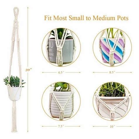 Round White Macrame Plant Hanger Boho Cotton Rope Flower Pot Holder