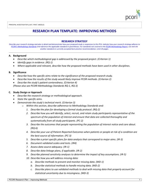 Pcori Research Plan Template Improving Methods