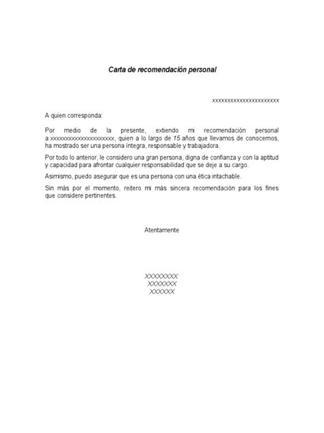 Ejemplo De Carta De Recomendación Personal Pdf