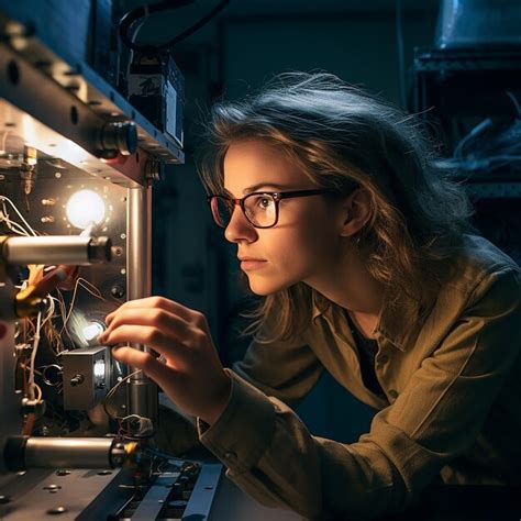 Focused Female Scientist Observing Laser Deposition Premium Ai