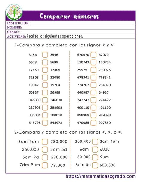 Operaciones Con Números Grandes Para Cuarto Grado