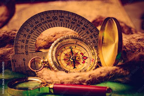 Vintage Compass With Rope Wall Mural Wallpaper